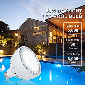 50W LED Pool Light for Inground Swimming Pool, 120V 5000LM Daylight Swimming Pool LED Light Bulb Replacement for 300-800W Traditional Bulb, Fit in for Pentair and Hayward Pool Light Fixtures