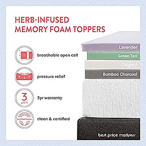 Best Price Mattress 4 Inch Ventilated Memory Foam Mattress Topper, CertiPUR-US Certified, Queen