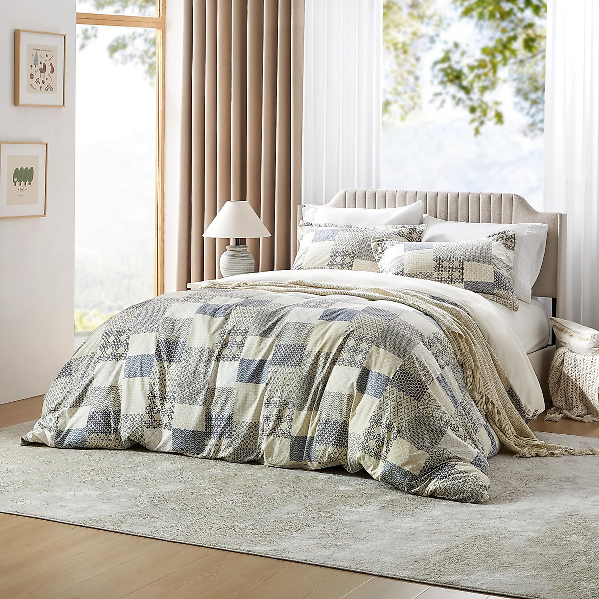 TINA'S HOME Duvet Cover Queen Size, Reversible Plaid Duvet Cover Set with Zipper Closure, 3 Pieces Bedding Set, 1 Duvet Cover 90"x90" & 2 Pillow Shams 20"x26"