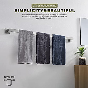 KOKOSIRI 36-Inch Single Towel Bar, Bathroom Towel Holder, Bath Towel Hook Square Robe Hook Coat Hook, Wall Mounted, SUS 304 Stainless Steel, Brushed Steel, B05A3-BR-L36