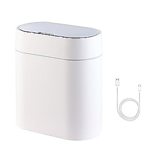 ELPHECO Bathroom Trash Can with Lids, 2.5 Gallon Automatic Trash Can, Motion Sensor Kitchen Trash Can, 9.5 Liter Small Plastic Trash Can Bathroom, Slim Smart Trash Can, Rechargeable,Bag suction, White