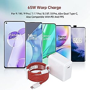 Oneplus Warp Charger for 9R/9/9 Pro,OnePlus 65W Set Compatible with 8 Pro/8T/8/7 Pro/7T/7T Pro,Include 65w Power Adapter and USB Dual Type-C Data Cable (1M/3.3ft)