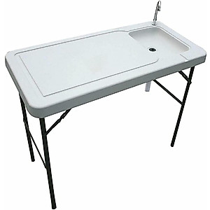 Camping Sink Table, Portable Folding Camping Table Fish Fillet Hunting Cleaning Cutting Table Picnic Outdoor Gardening Table with Sink Faucet (1Sink)