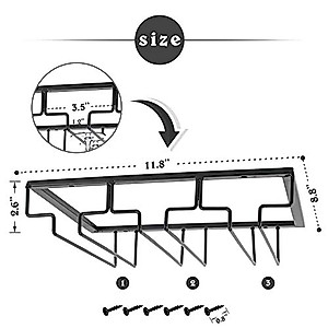 DreamiDeco Wine Glass Rack Under Cabinet Hanging Stemware Rack, Metal Wine Glass Holder Under Shelf for Bar Kitchen(Black, 3 rows 2 Pack)