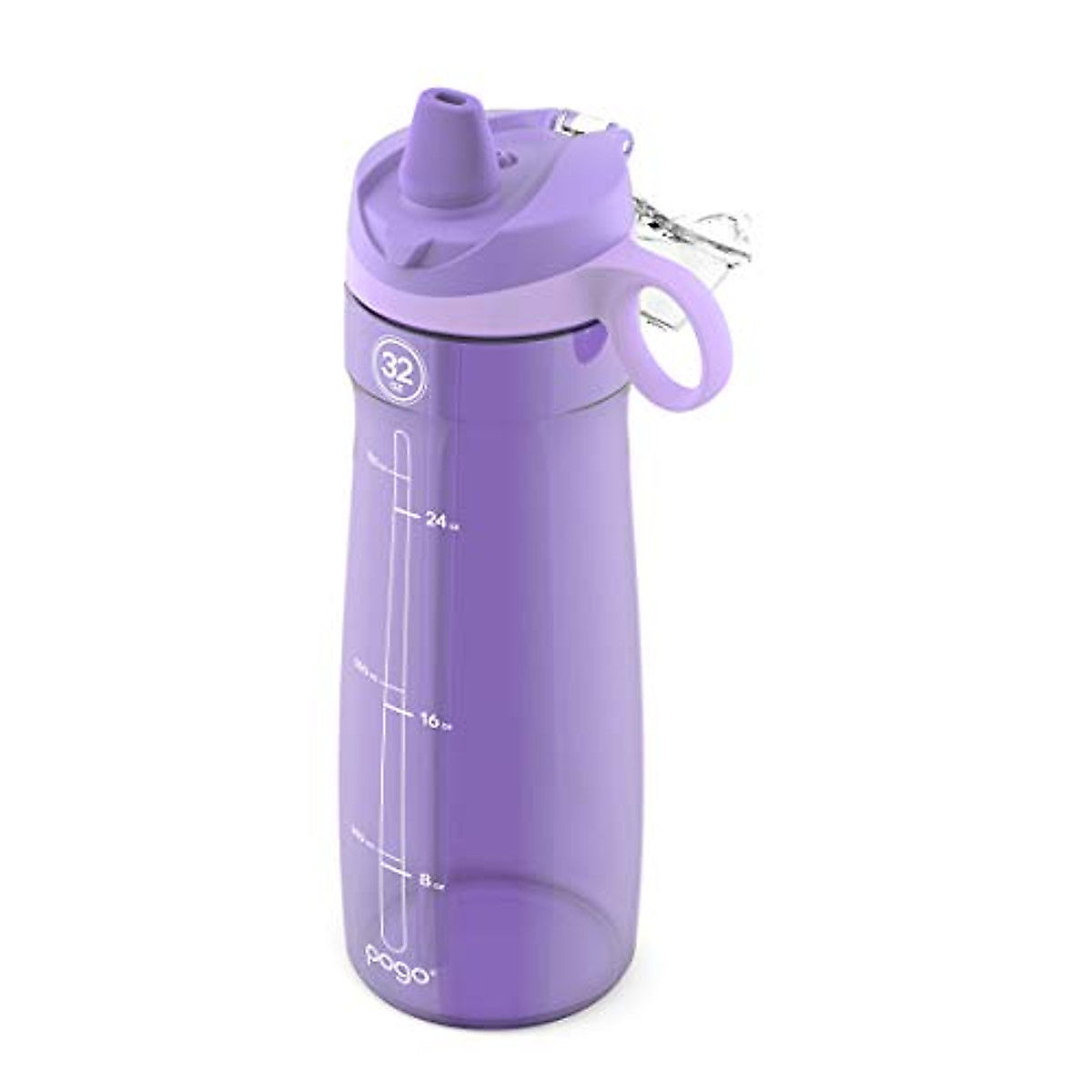 Pogo Plastic Water Bottle with Soft Straw Lid and Carry Handle, BPA Free, Dishwasher Safe, 18oz, Lilac