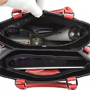 Fashion Leather Black with Red Handbags Medium for Women Luxury Shoulder Bag Tote Top-Handle Satchel Purses for Ladies