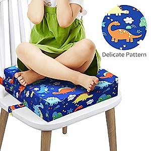 Toddler Booster Seat for Dining Double Straps Washable Portable Thick Chair Increasing Cushion for Baby Kids (Dinosaur Blue)