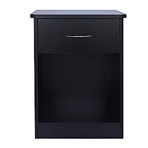 TINSAWOOD 1-Drawer Nightstand, End Table with Drawer and Open Storage Shelf, Nightstand Chest for Bedroom and Dorm Bedside, Black