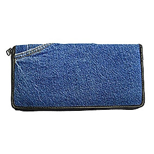 Bijoux De Ja Upcycling Blue Denim Money Zip Around Wallet Wristlet Purse Clutch for Women