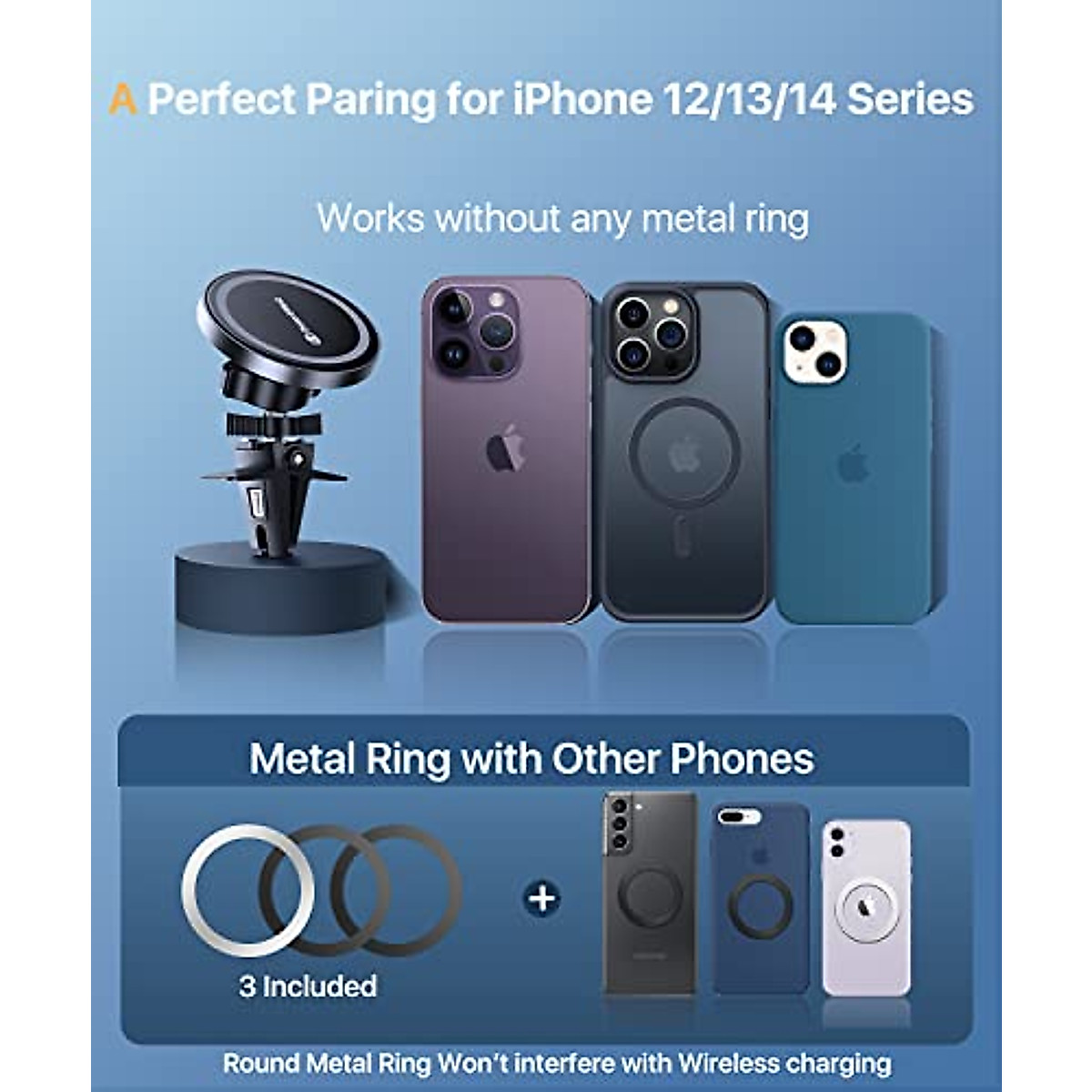 DesertWest Magsafe Car Mount [Upgraded 12*N55 ParaMagnet] Hands Free Magnetic Phone Holder for Car Vent 360° Adjustable, Compatible with Magsafe Case, iPhone 14 13 12 Max/Plus/Pro