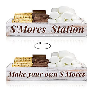 Yookeer S'mores Station Box Farmhouse S'mores Bar Holder Farmhouse Kitchen Smores Box Wood White Rustic Decor Roasting Smores Container Organizer for Camping Outdoor BBQ Housewarming