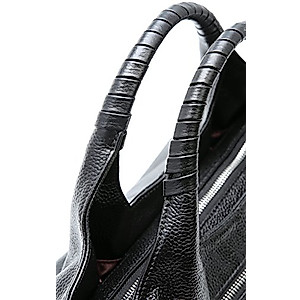 Iswee Womens Genuine Leather Handbags Tote Bag Shoulder Bag Top Handle Satchel Designer Ladies Purse Hobo Crossbody Bags (IR013-Black)