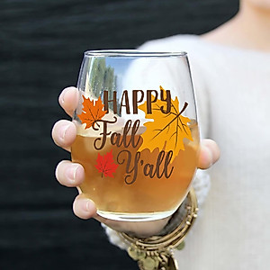 Fall Stemless Wine Glasses 20oz Happy Fall Y'all Hello Pumpkin Wine Glasses Housewarming Birthday Christmas Holiday Gifts Funny Thanksgiving Seasonal Kitchen Decor Wine Tasting Party Supplies