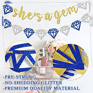 She's a Gem Banner - Diamond Themed Bridal Shower, Bachelorette Party Decorations, 4.3ft Wide, Handmade, Pre-Strung - Gemstone Party Decor in Gold, Silver, and Blue