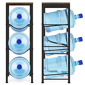 Water Bottle Holder 5 Gallon Water Cooler Jug Rack 3-Tiers Water Bottle Organizer with Storage Shelves for Kitchen Living Room Office, Rustic Brown