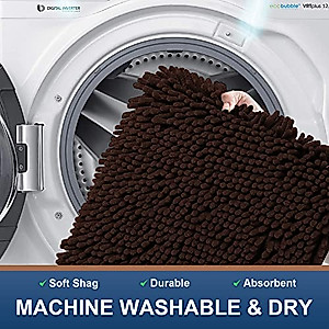 Smiry Luxury Chenille Bath Rug, Extra Soft and Absorbent Shaggy Bathroom Mat Rugs, Machine Washable, Non-Slip Plush Carpet Runner for Tub, Shower, and Bath Room(24''x16'', Brown)