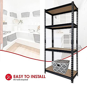 Home Basics Quick Assembly 4 Tier Heavy Duty Shelf, Black | Solid Construction | MDF Shelves | Made from High Strength Powder Coated Steel | Great for a Garage or Basement | Home or Office (25"x 59")