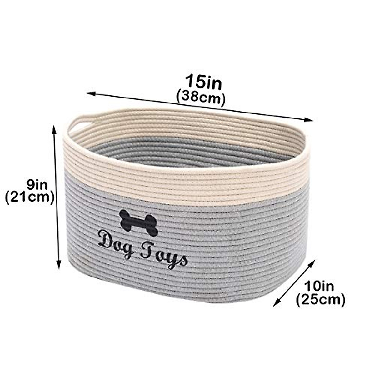 Xbopetda Dog Toy Basket, Cotton Rope Storage Basket, Laundry Basket Storage Bin Pet Toy Organizer Box - Perfect for Holding Pet Clothes/Blankets/Treats-Gray/White