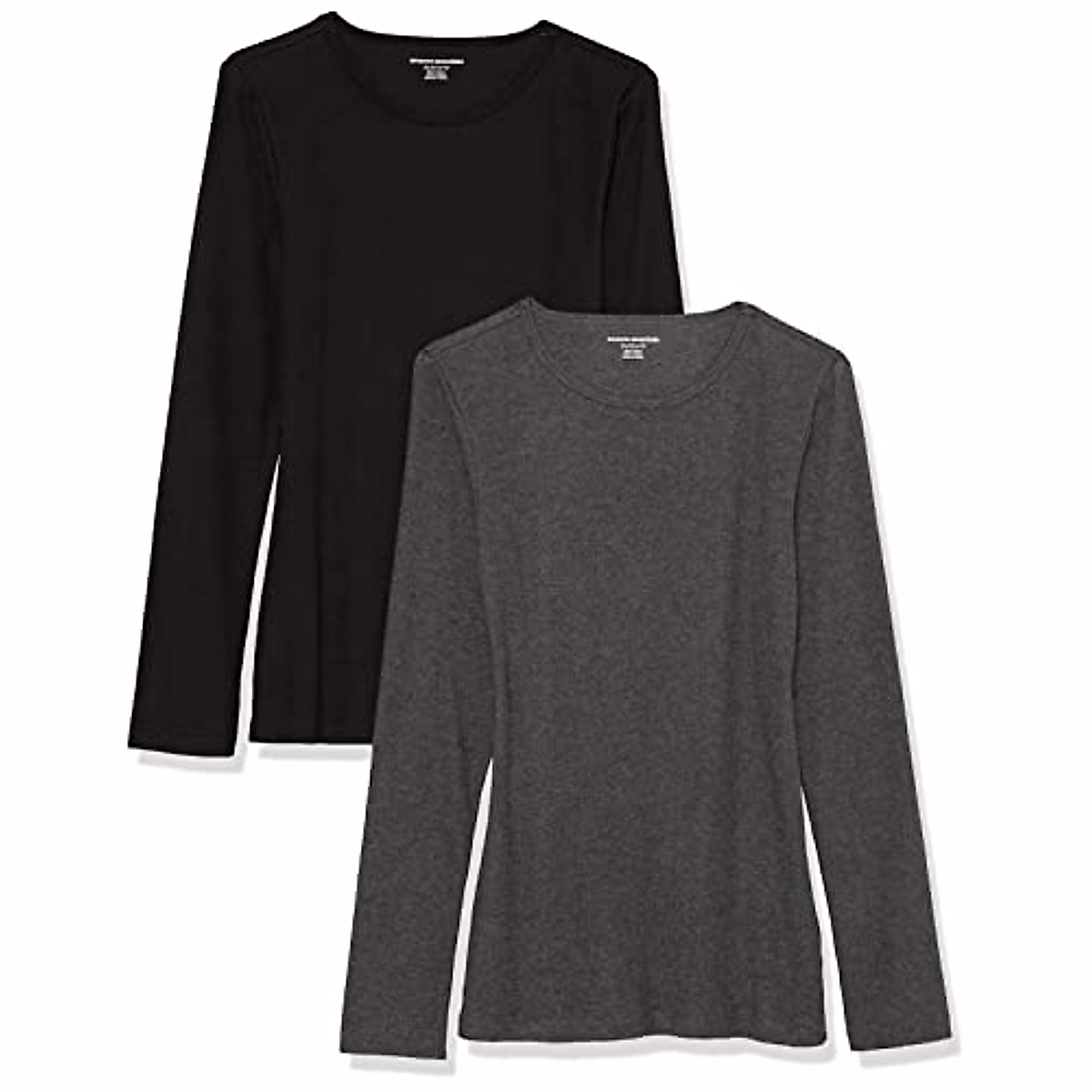 Amazon Essentials Women's Slim-Fit Layering Long Sleeve Knit Rib Crew Neck (Available in Plus Size), Pack of 2, Black/Charcoal Heather, Large