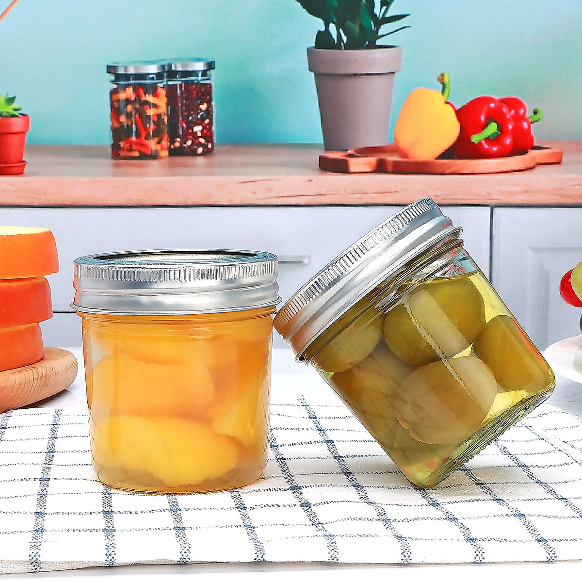 Datttcc Mason Jars Herb Canister, 6 OZ Glass Mason Jar with Regular Lids and Metal Divider, Rustic Country Style Storage Container for Bathroom, Kitchen, Living Room, Office,Set of 30