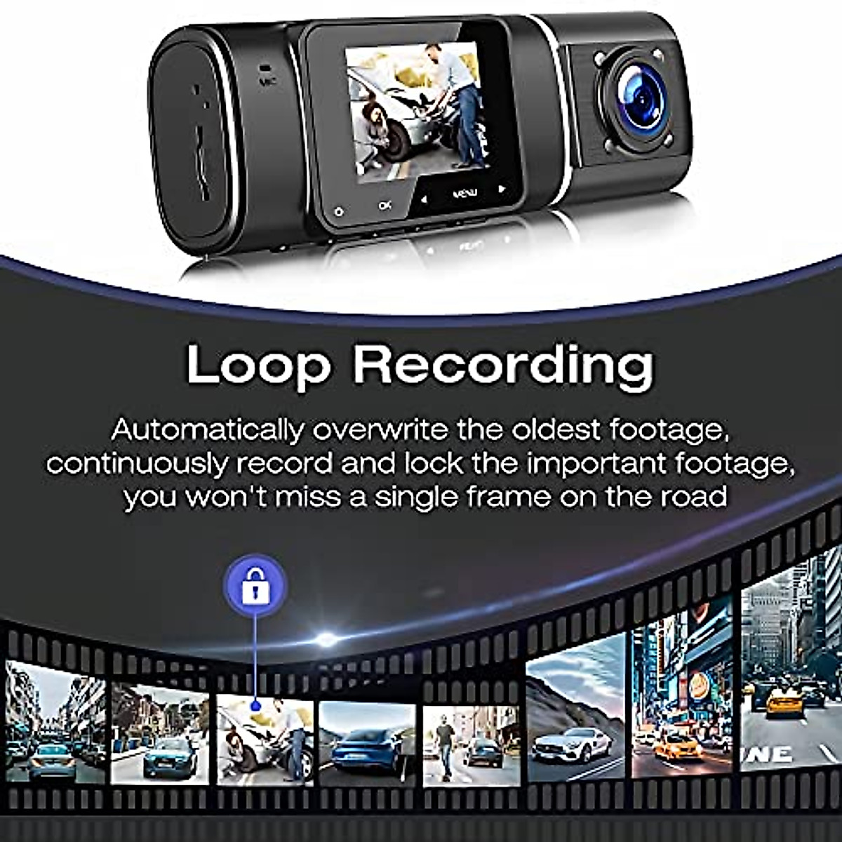 TOGURDCAM Dual Dash Cam Front and Inside, CE41A Car Camera 1920x1080@30fps for Taxi, Interior Driver Facing w/IR Night Vision, Cabin 2 Way Security Parking Monitor Cameras, 1.5-inch display