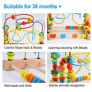 Timy First Bead Maze Roller Coaster Wooden Educational Circle Toy for Toddlers