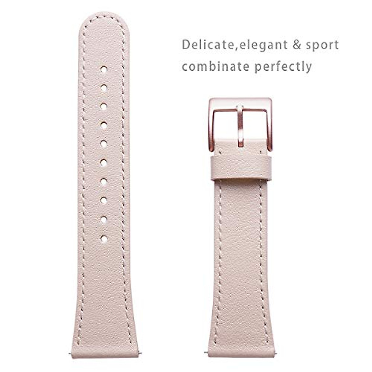 WFEAGL for Fitbit Versa Bands, Top Grain Leather Band Replacement Strap for Fitbit Versa/Versa 2 /Versa Lite/Versa SE Fitness Smart Watch (PinkSand Band+ Rosegold Buckle)