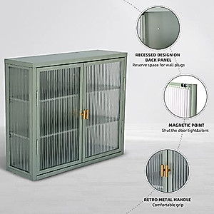 HomSof Wall Cabinet Haze Double Glass Door Detachable Shelves for Office, Dining, Living Room, Kitchen and Bathroom, Mint Green