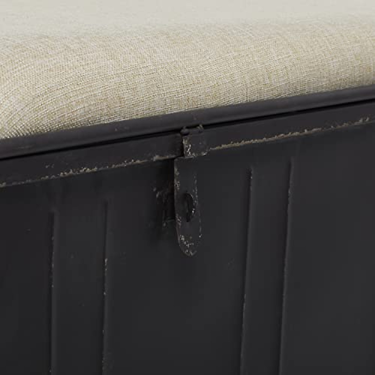 Deco 79 Farmhouse Metal Fabric Ottoman Storage Bench Tufted Footrest, Livingroom, Bedroom, Entryway, 48" L x 17" W x 19" H, Black