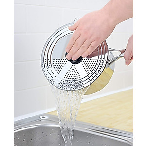 Judge TC275 Universal Draining Saucepan Lid, Stainless Steel, Fits 16cm, 18cm, 20cm and 22cm Saucepans, Dishwasher Safe - 25 Year Guarantee