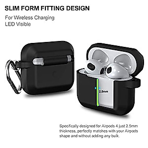 Doboli Compatible with AirPods 3 Case Cover for Airpods 3rd Generation Charging Case 2021 Silicone Protective Accessories Skin with Keychain （Front LED Visible） Square Black
