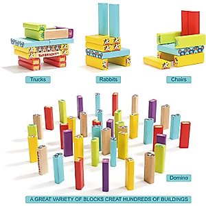 TOP BRIGHT Colored Wooden Stacking Games for Kids Toddler Building Blocks Fine Motor Skills Toy - 51 Pieces with Cards