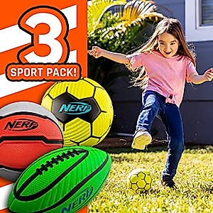 Nerf Mini Foam Sports Ball Set - Foam Football, Soccer Ball + Basketball Set Soft Foam Sports Set for Kids - Multicolor