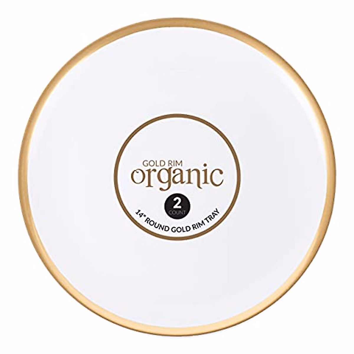 Plasticpro Plastic Serving Trays - Round Serving Platters With Gold Rim 14X14 Disposable Party DishPack of 2