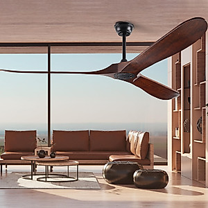 FISHMIX Large 72" Ceiling Fans without Lights, Solid Wood Ceiling Fan No Light with Remote Control Smart Indoor Outdoor Ceiling Fans for Patios, Living Room, Bedroom, Farmhouse Deep Walnut