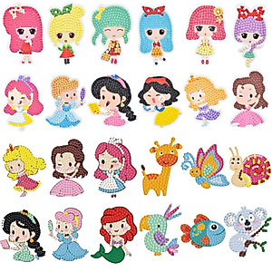 PICNICFUN Diamond Kits Stickers for Kids,24 PCS 5D DIY Cute cartoon characters and animals Handmade Digital Paint Rhinestone Mosaic Sticker Making for Kids Gift,Children Art Craft