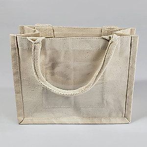 TBF Mini Canvas Reusable Gift Tote Bags w/Clear Front Pocket for Wedding Favors, Crafts, Decorations (10x8x5) (1 Bag, Natural)