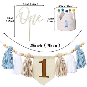 Baby Boy First Birthday Party Decorations Blue High Chair Banner 1st Birthday Crown Cake Topper 1st Birthday Decor
