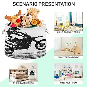 xigua Motocross Rider Round Storage Basket Collapse Canvas Fabric Storage Bin with Handles for Organizing Home/Kitchen/Kids Toy/Office/Closet