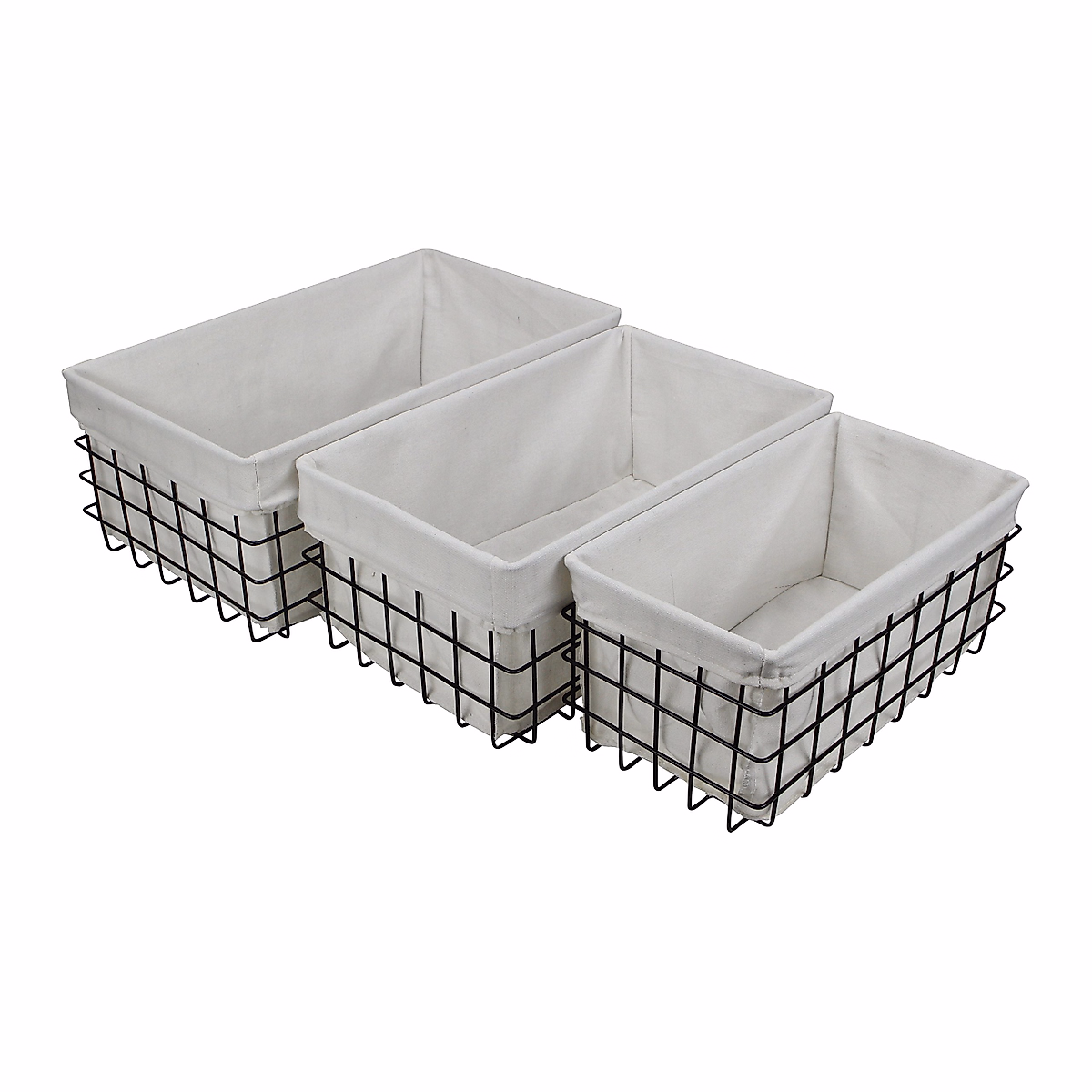 Cheung's 16S002-3 Set of 3 Lined Metal Wire Rectangular Storage, Black
