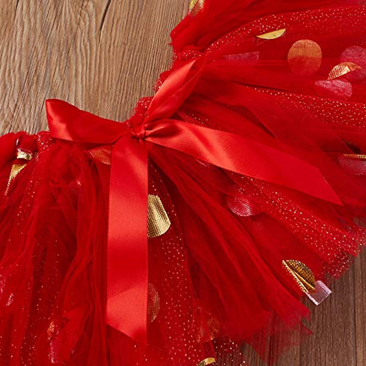 Newborn Infant Girl Skirt Outfits Red Heart Black Romper+Golden Dots Red Tulle Tutu Skirt Baby Clothes Valentine's Day (0-3 Months, Daddy's Little Valentine Outfits)