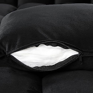 4-in-1 Multi-functional Sofa Bed with Cup Holder and USB Port, Velvet Pull Out Sofa Bed with 2 Pillows and Adjustable Backrest, 58" Loveseat Couch Bed for Living Room Office Apartment (Black-V)