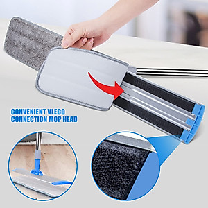 Masthome Commercial Wet Mop 24'' Large Microfiber Mop,Aluminum Flat Mop with Adjustable Stainless Steel for Wet and Dust Cleaning Heavy Duty Floor Mop with 5 Mop Pads and 1 Cleaning Scraper