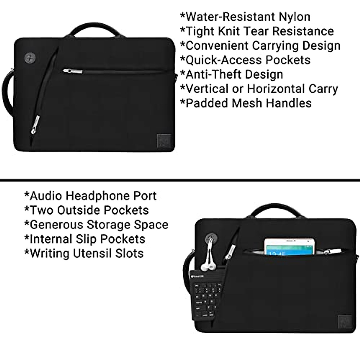 Black 3-in-1 Convertible Laptop Bag for Microsoft Surface Pro 9 8 13", 7+ 7 12.3", Go 3 10.5" Laptop Go 2 12.4"