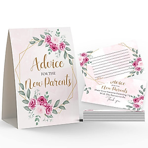 Toctose Advice for New Parents, Parenting Advice Card, Baby Shower Party, Tips for the Parents To Be，Includes a 5x7 Standing Sign and 25 4x6 Advice Cards(JYC030)