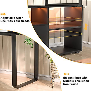 Homieasy L Shaped Desk with File Cabinet & Power Outlet, Reversible 55 Inch Large Corner Computer Desks with LED Strip, L-Shaped Computer Desk with Drawers and Storage Shelves, Black