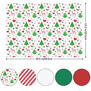 LOADSFUN Christmas Tissue Paper for Gift Bags, 120 Sheets Christmas Wrapping Paper Bulk Assorted Design Tissue Paper, Red Green White Tissue Paper for Xmas Decor Holiday Crafts (Santa Elk)