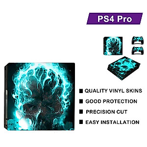 FOTTCZ Full Body Protective Vinyl Skin Decal for PS4 Pro Console and 2PCS PS4 Pro Controller Skins Stickers Ice Blue Magic Skull