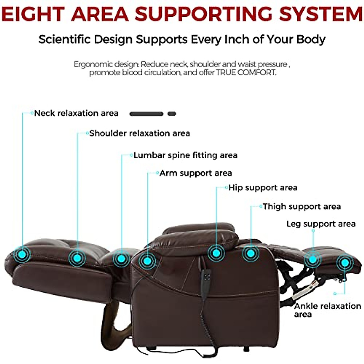 Irene House Large Recliner Lay Flat Chair Dual OKIN Motor Lift Chair Recliners for Elderly Infinite Position with Heat Massage Electric Power Lift Recliner Chair, Model Ollie(Brown, Faux Leather)