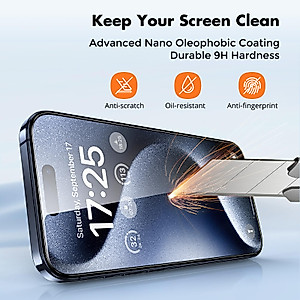 UNBREAKcable Shatterproof Tempered Glass Screen Protector for iPhone 15 Pro Max [3-Pack][Easy Installation Frame] [9H Hardness] [99.99% HD Clear] [Bubble Free] for Apple 6.7”